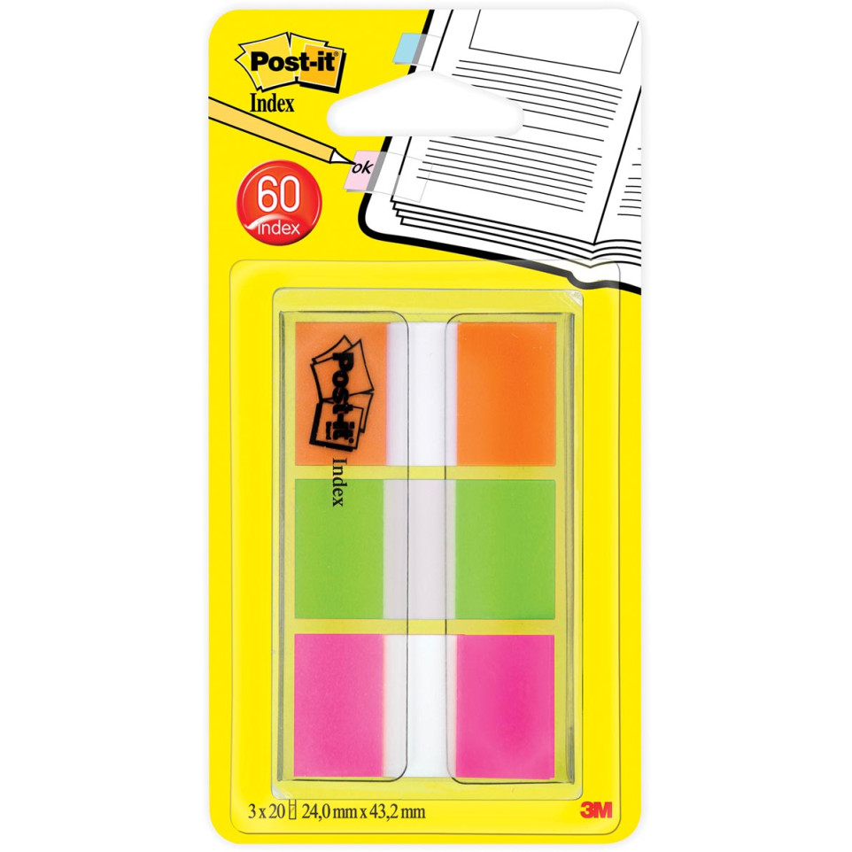 Post-it Index standard, ft 25,4 x 43,2 mm, blister avec 3 couleurs, 20 ...