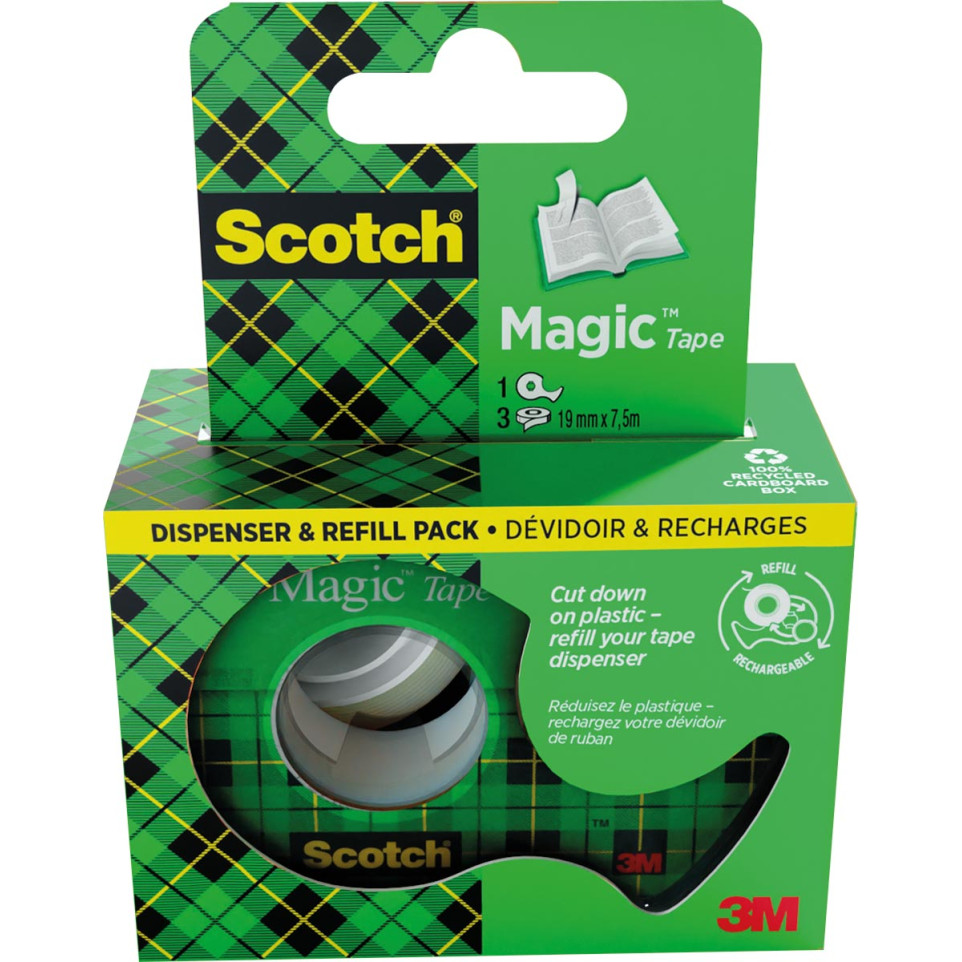 Scotch Magic Tape ruban adhésif ft 19 mm x 7,5 m, dérouleur + 3 ...