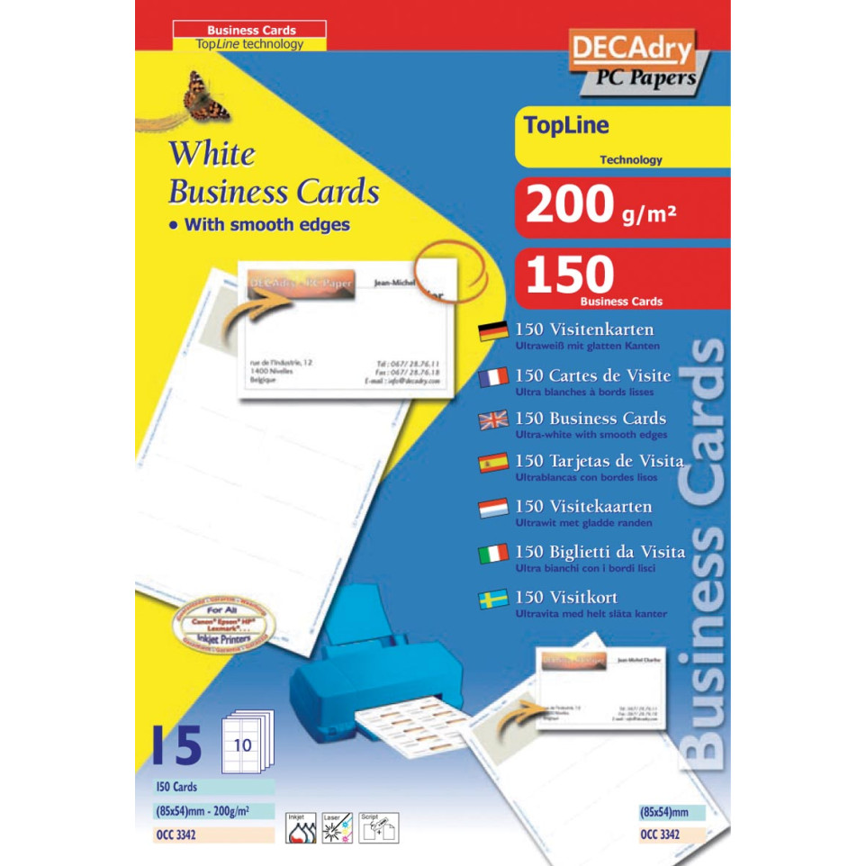 Decadry cartes de visite TopLine, 150 cartes, 10 cartes ft 85 x 54 mm ...