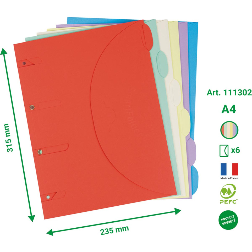 Tarifold smartfolder, pochette perforée, ft A4, couleurs assorties ...