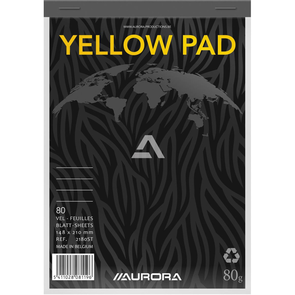 Aurora Writing recycle carnet de notes jaune A5 ligné
