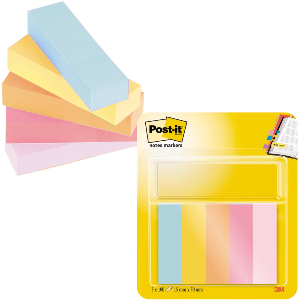 Post-it notes markers Beachside, ft 15 x 50 mm, blister avec 5 blocs de ...