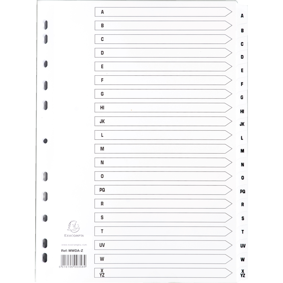 Intercalaires imprimés à touches plastifiées - 20 touches AZ - A4/ Pce