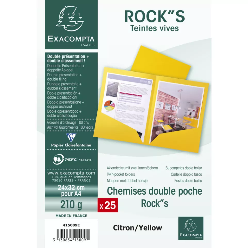 Paquet de 25 chemises Double Poche ROCK''S 210 - double A4 ou A3 ...