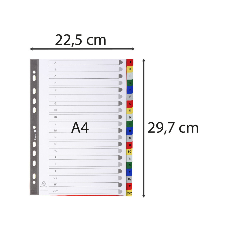 Intercalaires imprimés alphabétiques PP couleurs 12/100 AZ - A4/ Pce