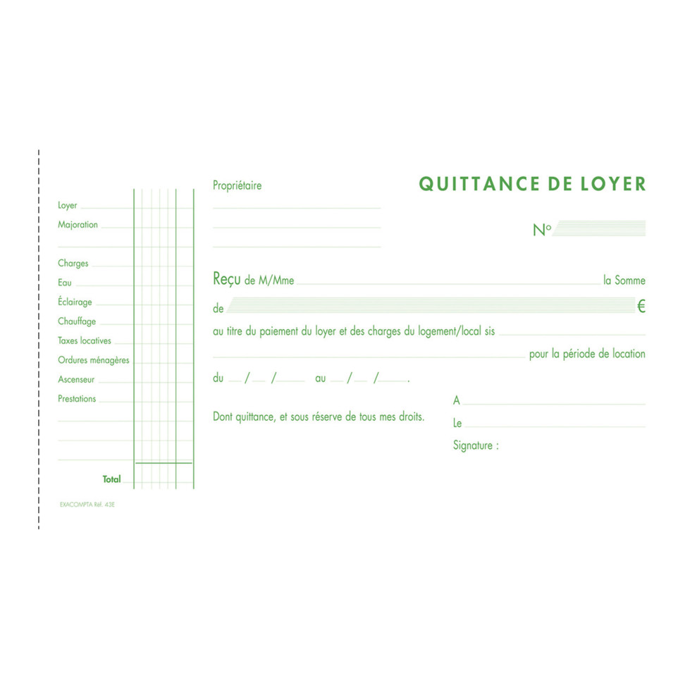 Manifold Quittances de loyer 12,5x21cm 50 feuillets tripli autocopiants ...