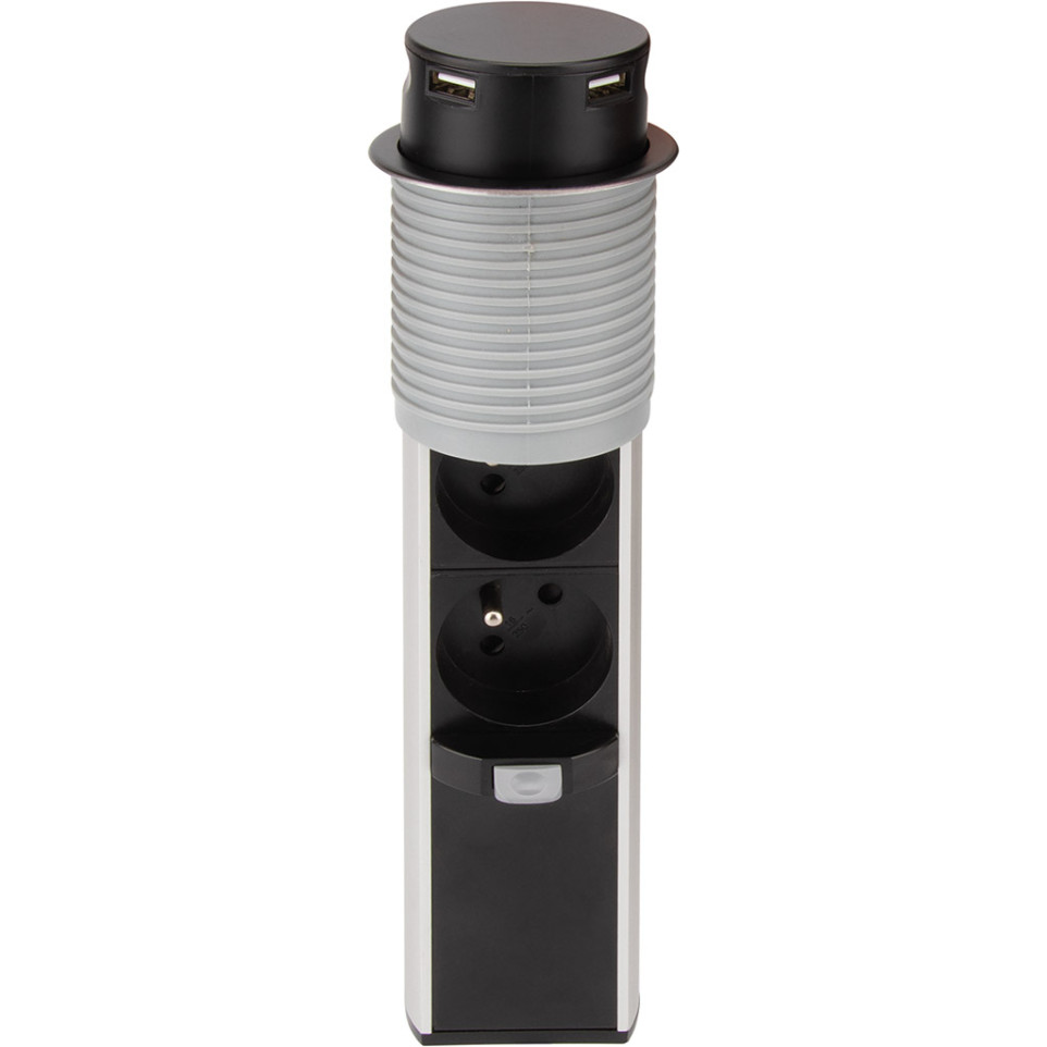 Push-UP stopcontact Ø60mm 3 stopcontacten+1 USB-A+1 USB-C mat zwart / pce