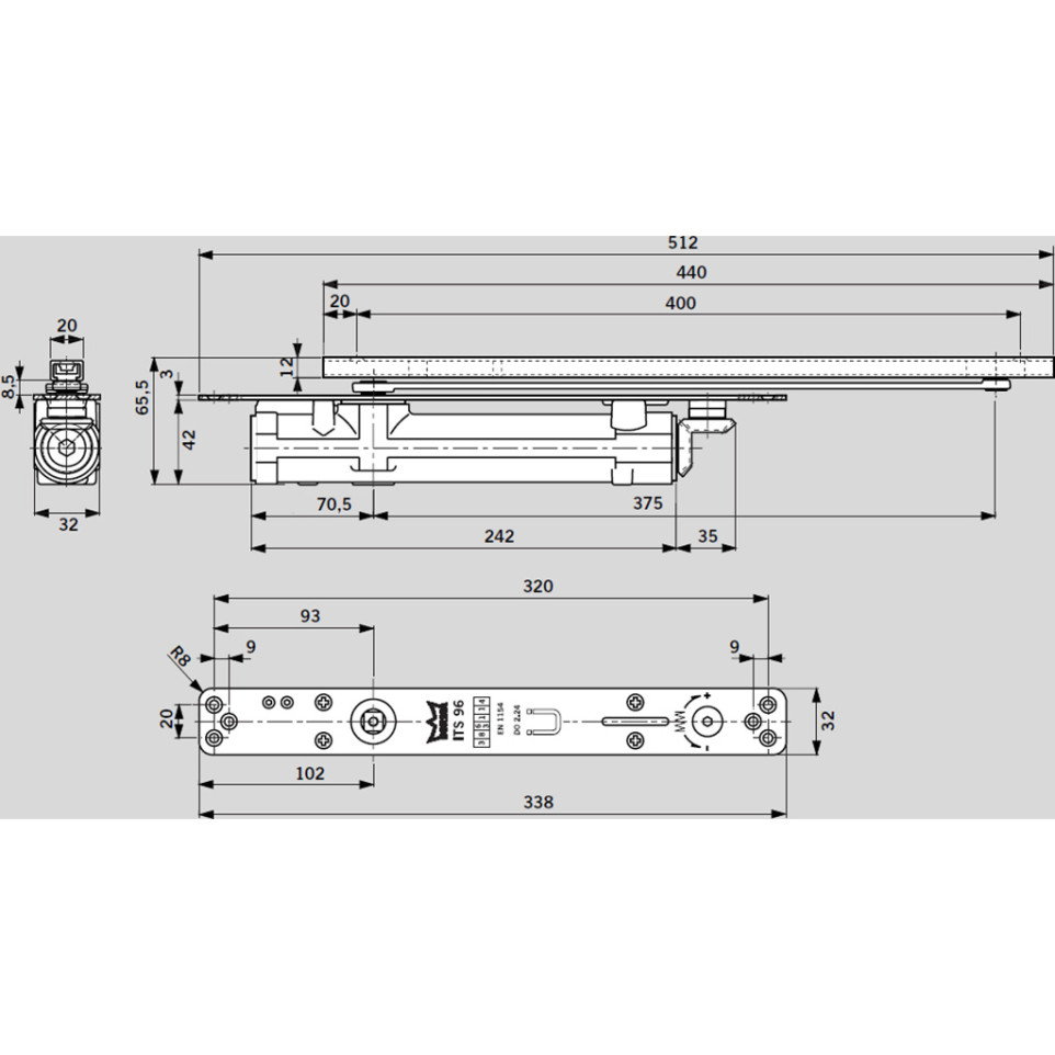 Ferme-porte à encastrer dans le vantail ou le linteau Dorma ITS 96 (EN ...