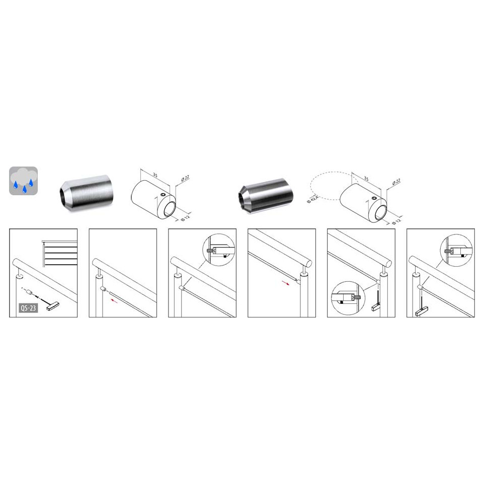 Support de lisse mural Ø12mm pour tube Ø42,4mm inox 316 / pce