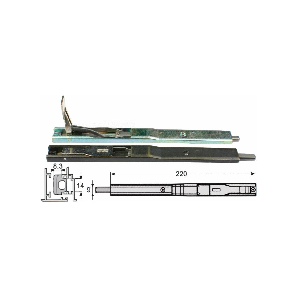 Verrou pour profil ALU à gorge 14/18 Fapim Titandue 220x20mm / pce