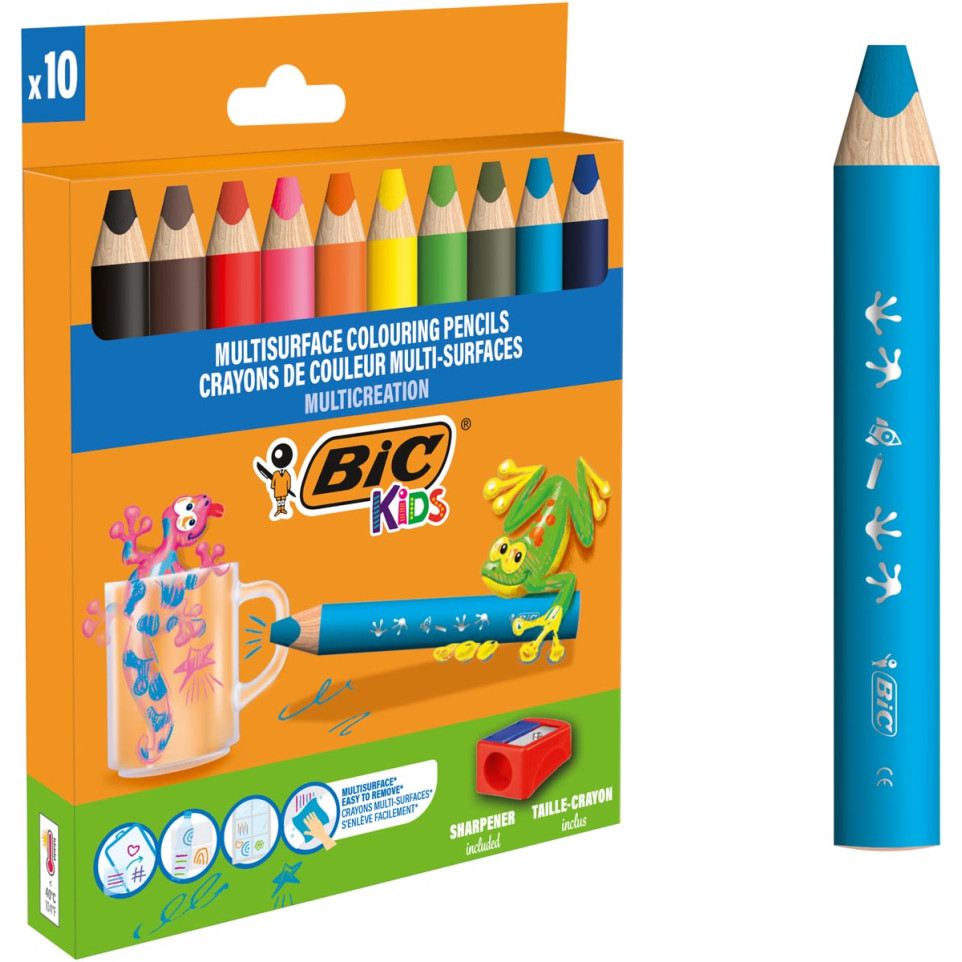 Bic Kids crayon de couleur Multi-Surfaces, assorti, étui de 10 pièces ...