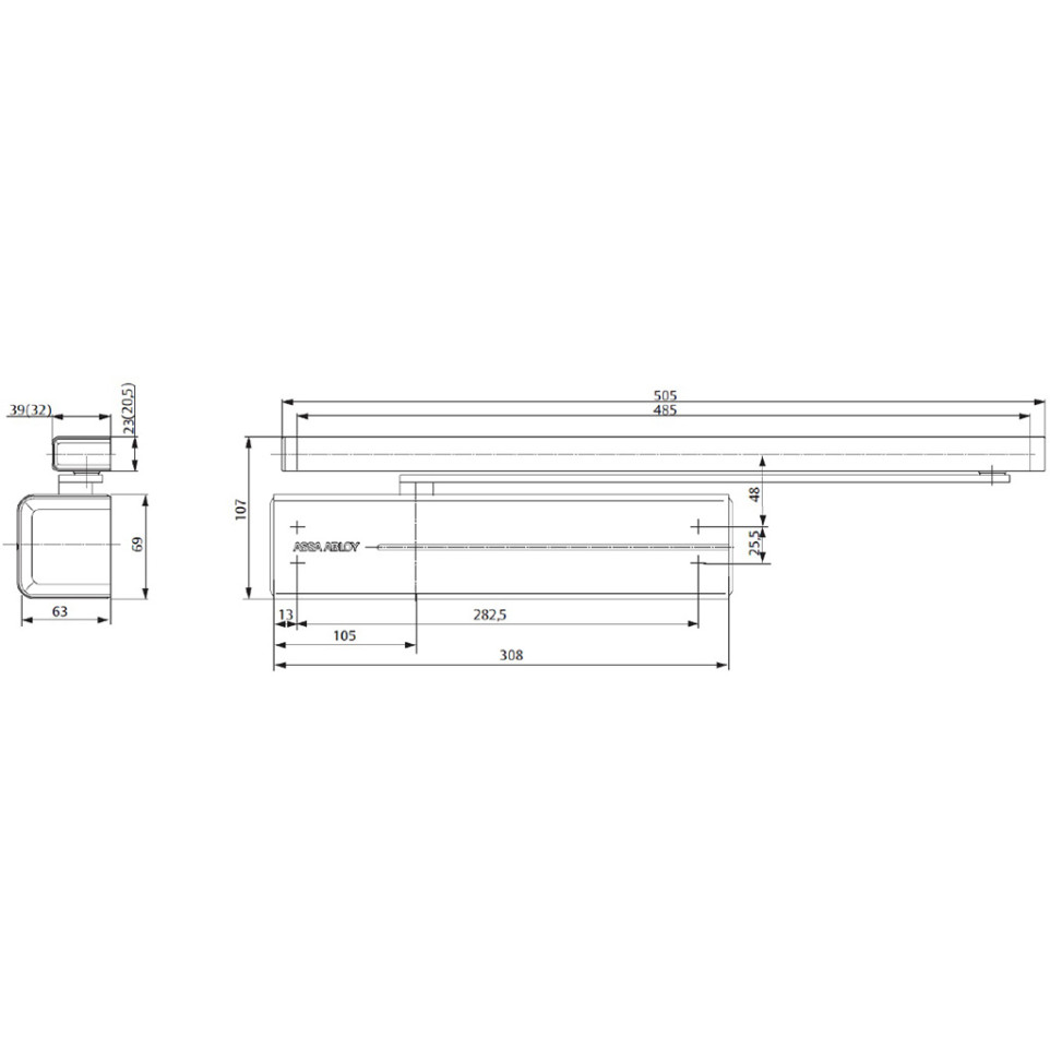 Ferme-porte Assa Abloy DC350 EN 1-4 retard à la fermeture sans bras ...