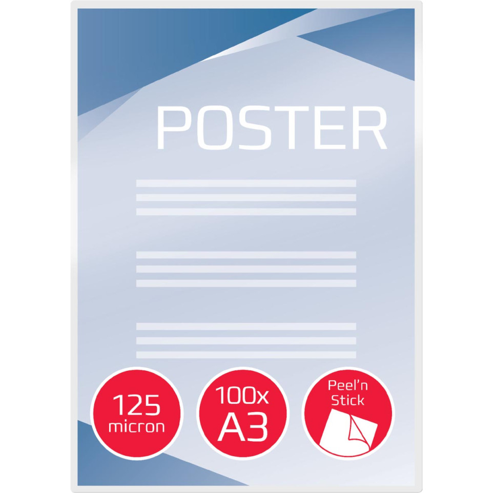 GBC Peel'nStick pochette à plastifier ft A3, 250 microns (2 x 125 microns), auto-adhésive, 100 ...