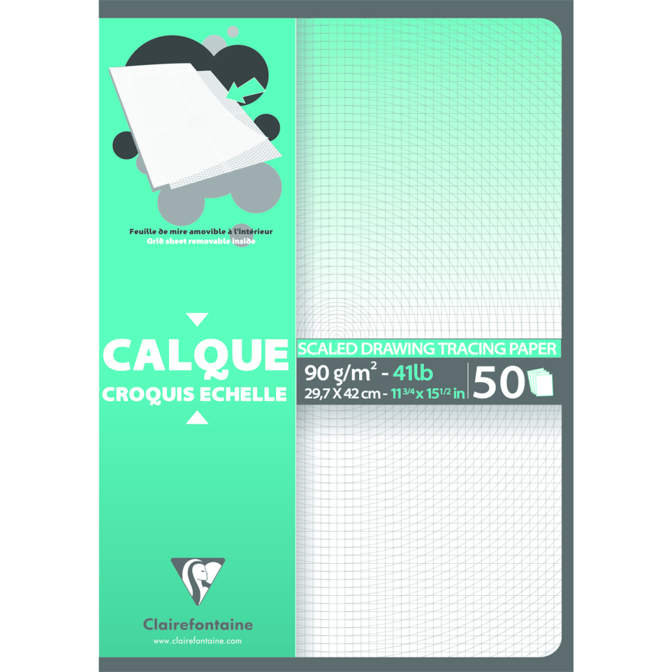 Papier Calque bloc collé 50F A3 90/95g échelle/ Pce