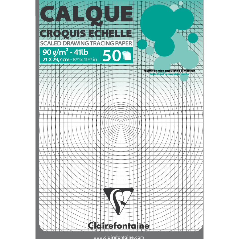Papier Calque bloc collé 50F A4 90/95g échelle/ Pce