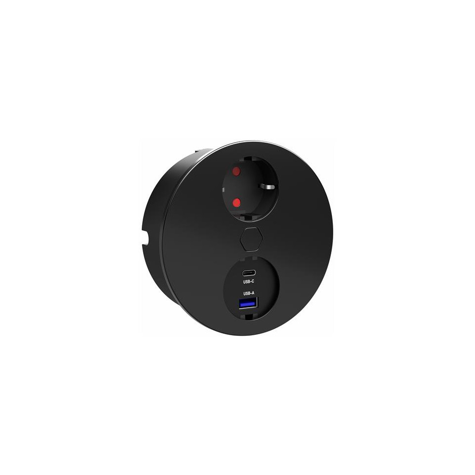 DUPLEX rond stopcontact Ø118mm 1 stopcontact+2USB-A+C mat zwart / pce