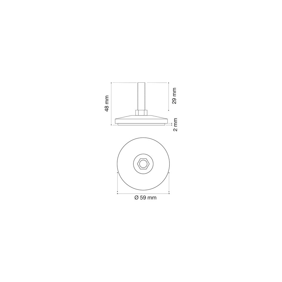 Pied stabilisateur inox Ø60mm à visser métrique 8mm pour pied de table ...