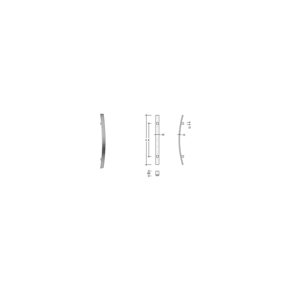 Tirant de porte T cintré plat 40/10 400/600mm inox brossé / pce