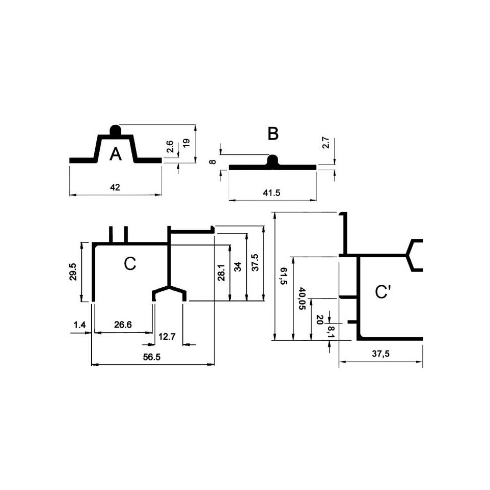 Profil guide supérieur 11095 aluminium à visser pour coulissant et ...