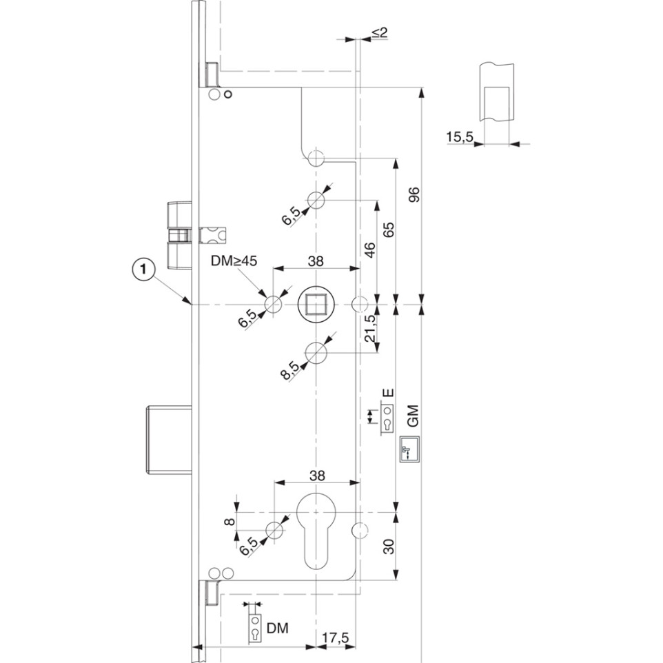 Serrure multipoint à cylindre Maco Z-TS 35/92/F16 4 galets sécurité 1050/2400mm / PCE