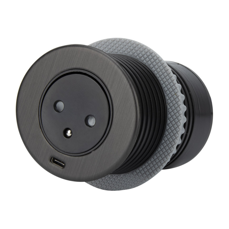 Prise à encastrer Easy-Eject Ø60mm 1 prise + USB C noir / pce