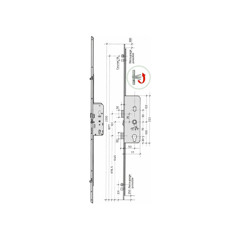 TRIMATIC modulair meerpuntslot met hendelbediening en 2 ronde rollen ...