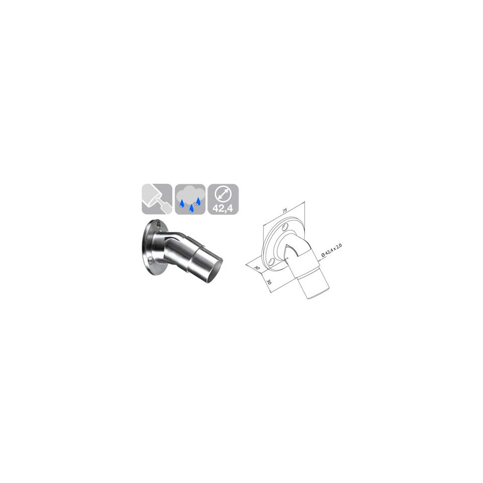 Platine murale orientable à coller pour tube Ø42,4mm inox 316 / pce