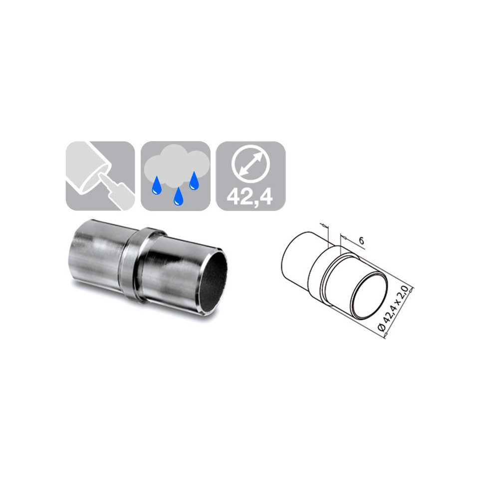 Manchon connecteur droit à coller pour tube Ø42,4mm inox 316 / pce