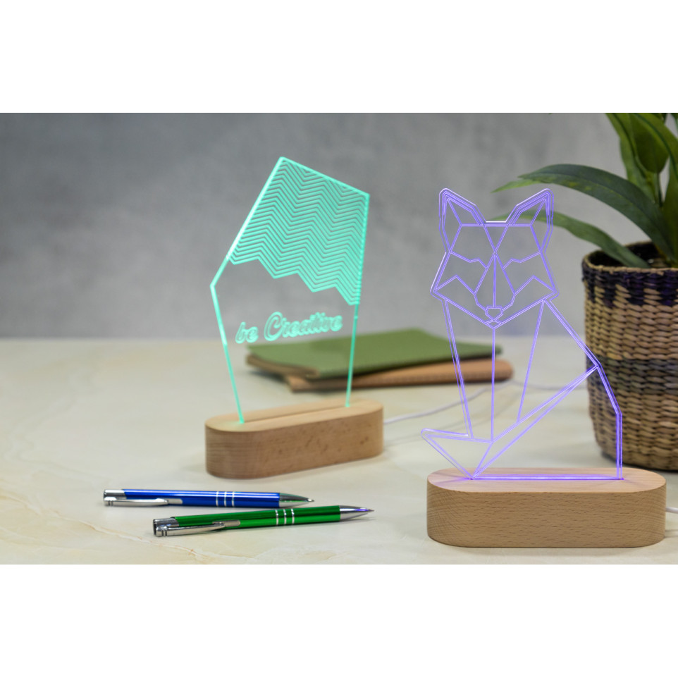 Woodify natural transparent LED light trophy, custom shape