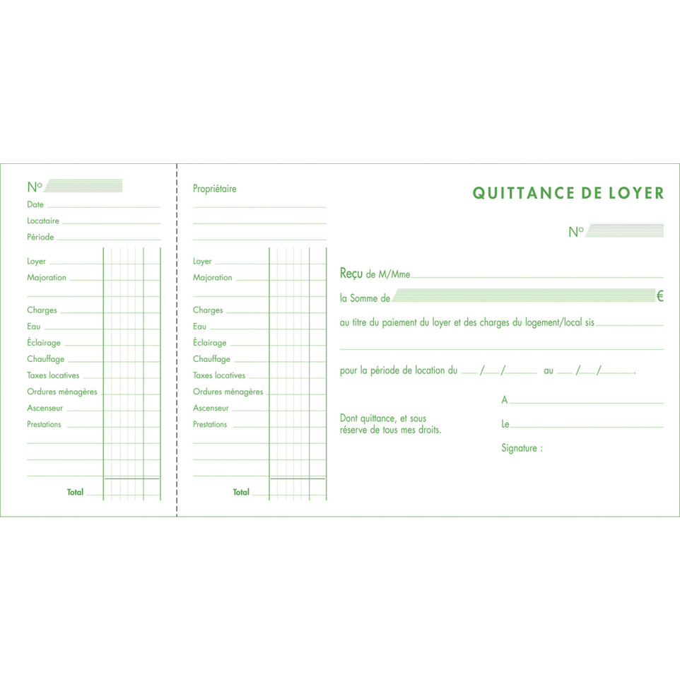 Carnet à souche Quittances de loyer 50 feuillets - Format horizontal de ...