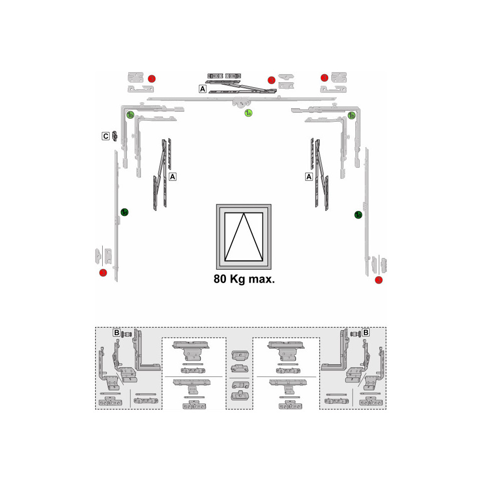Midden scharnier mobiel met groef Roto Designo II K 12/20-13 R.264015 / pce