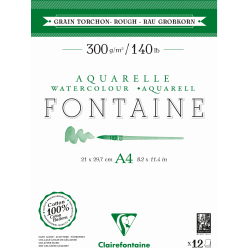 Fontaine bloc collé 2 côtés 12F A4 300g grain torchon/ Pce