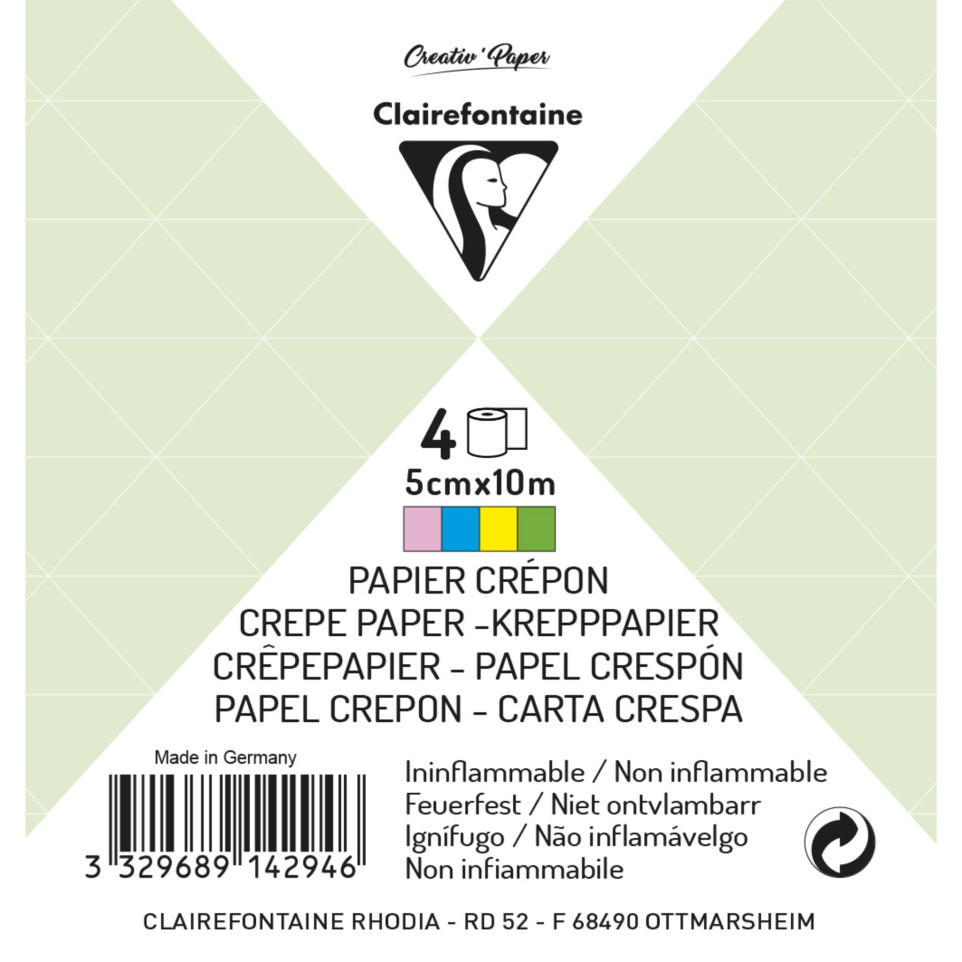 Clairefontaine Crepe Paper Strips, 5cmx10m, Spring Assortment/ Pc.
