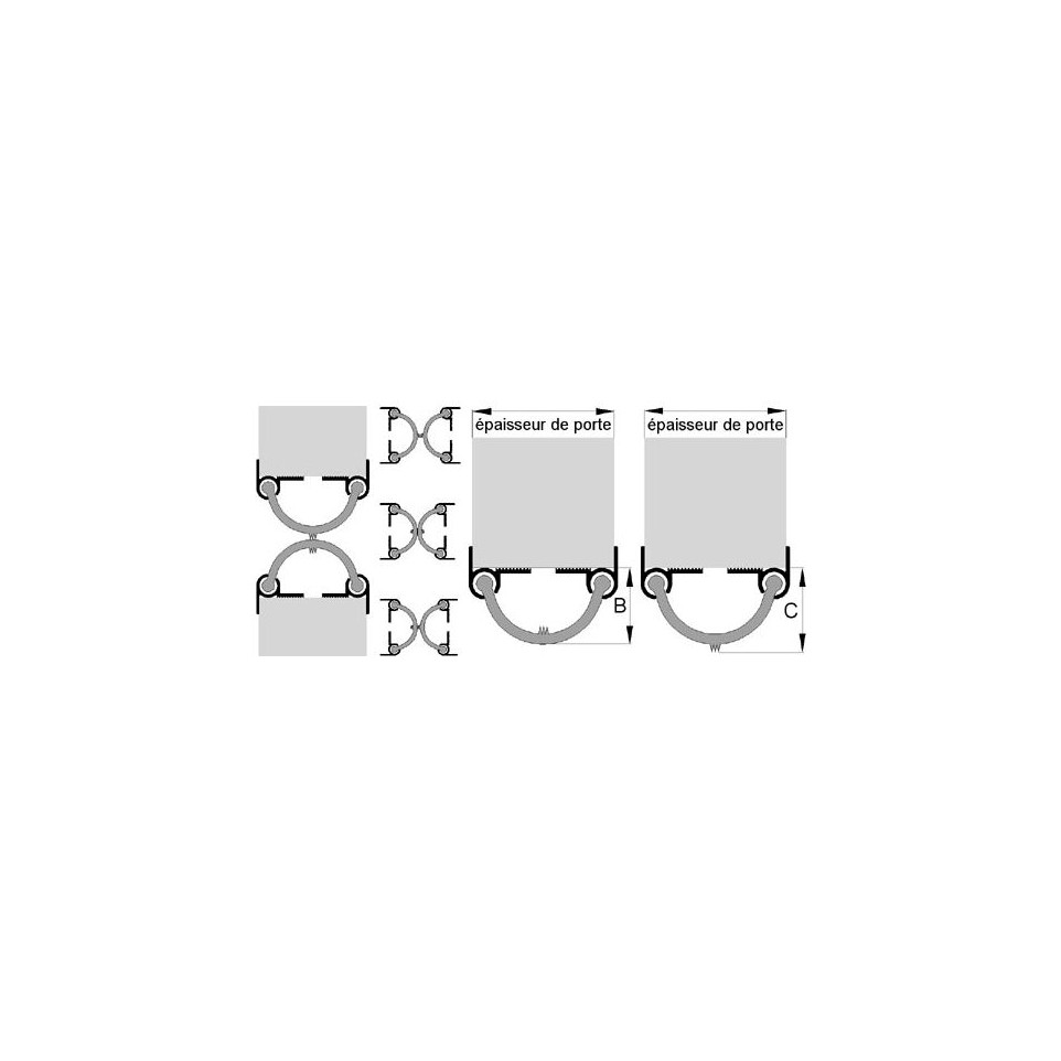 1 zwarte PVC afdichtingsstrip voor 1 klapdeur, dikte 50 tot 60mm DNP75 ...