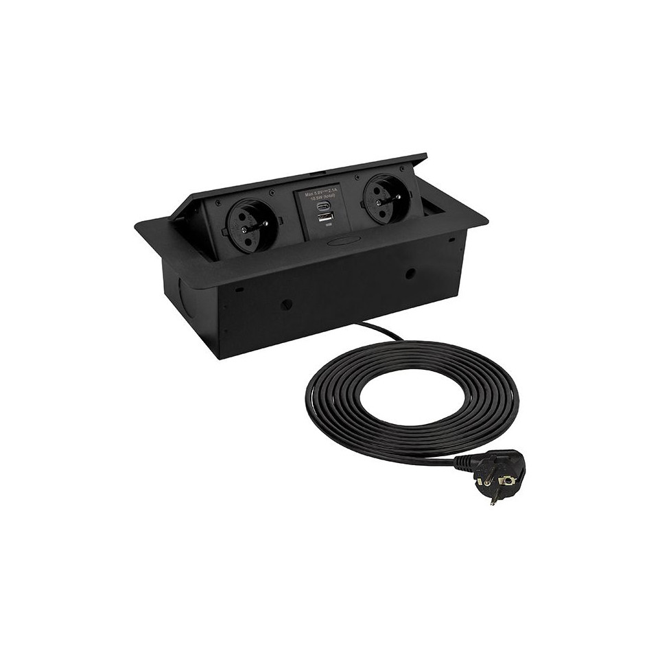 Prise Kombi Box softclose 2 prises 220V + USB A + 1 USB C noir mat / pce