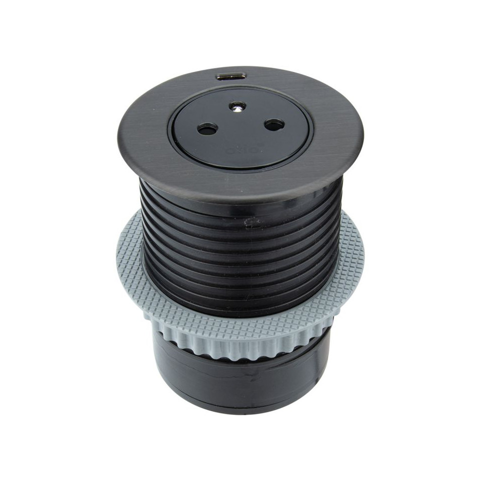 Easy-Eject inbouwstopcontact Ø60mm 1 stopcontact+1USB-C zwart / pce
