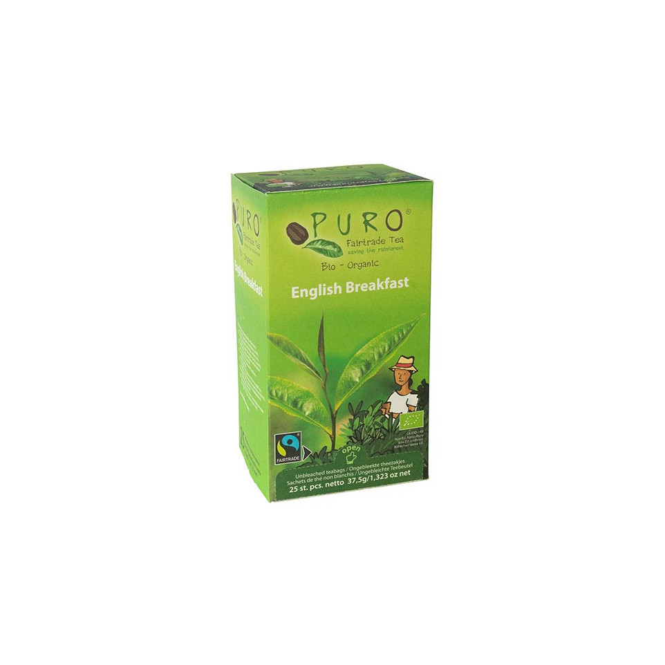 Puro Bio thé English Breakfast, du commerce équitable, paquet de 25 sachets